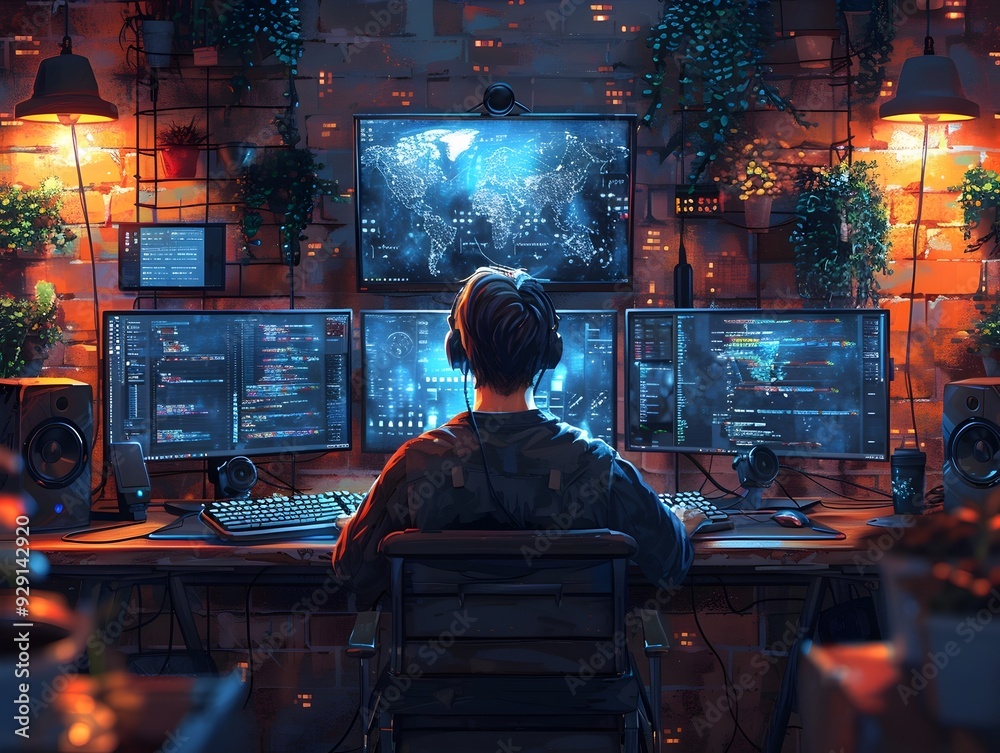 Minimalist Home Office of a Web Developer Coding with Mechanical ...