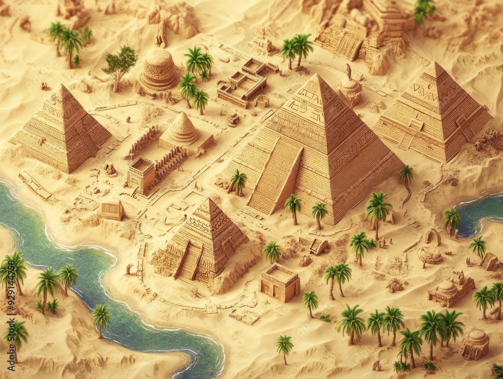 Adventure map, ancient Egypt with pyramids and hidden tombs, 3D ...
