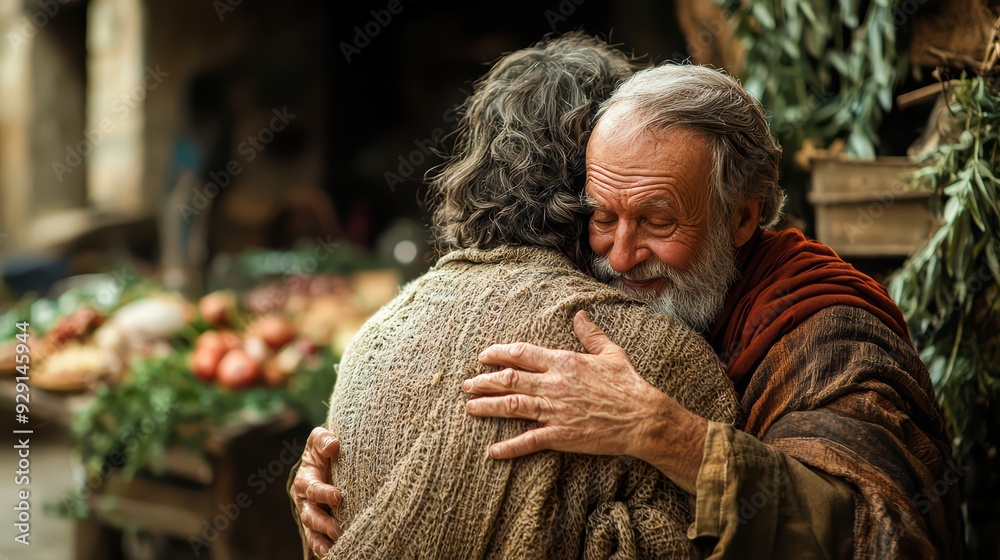 Heartfelt depiction of the Parable of the Prodigal Son, showing the ...