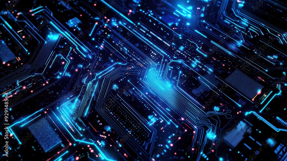 High-tech vector background with circuit patterns, glowing lines, and ...