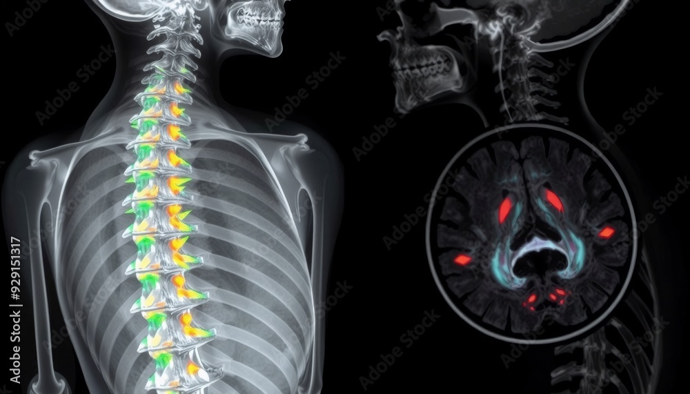 spine x-ray with superimposed MRI scan comparative anatomy overlay ...