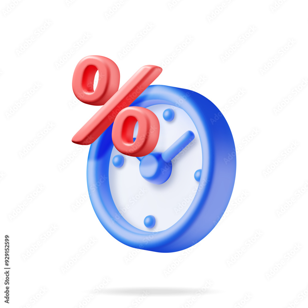 3D alarm clock with percentage sign isolated. Render clocks with ...