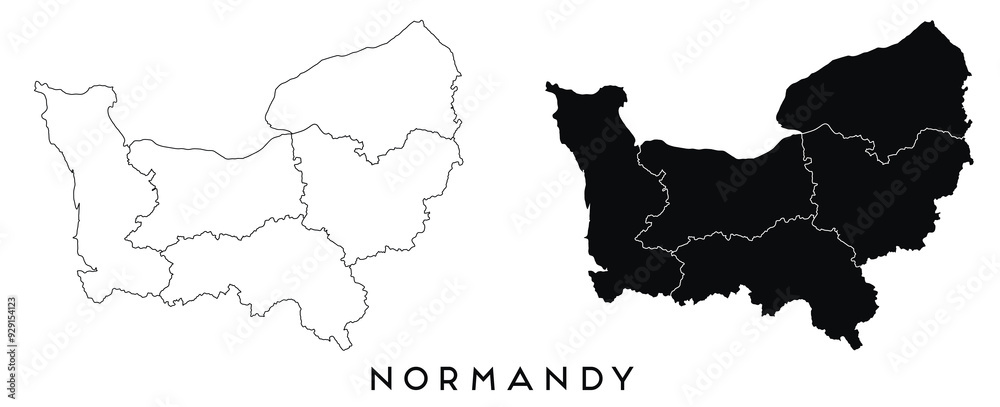 Normandy map of regions districts vector black on white and outline ...
