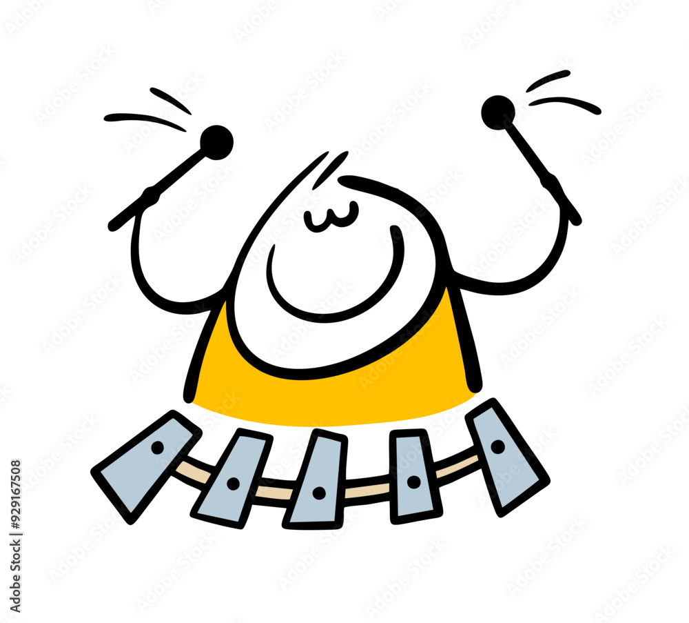 Funny musician plays music on metalphone. Vector illustration of ...