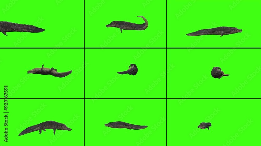 nine animations of 3D Reptile alligator swimming and attacking ...