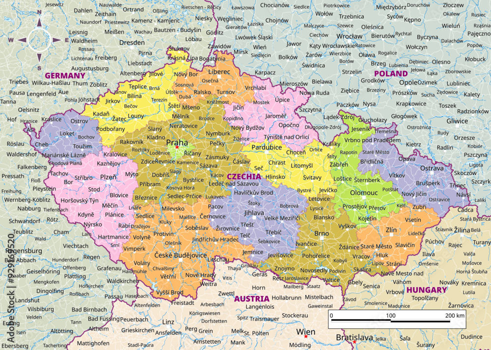 Detailed political map of Czechia Stock Vector | Adobe Stock