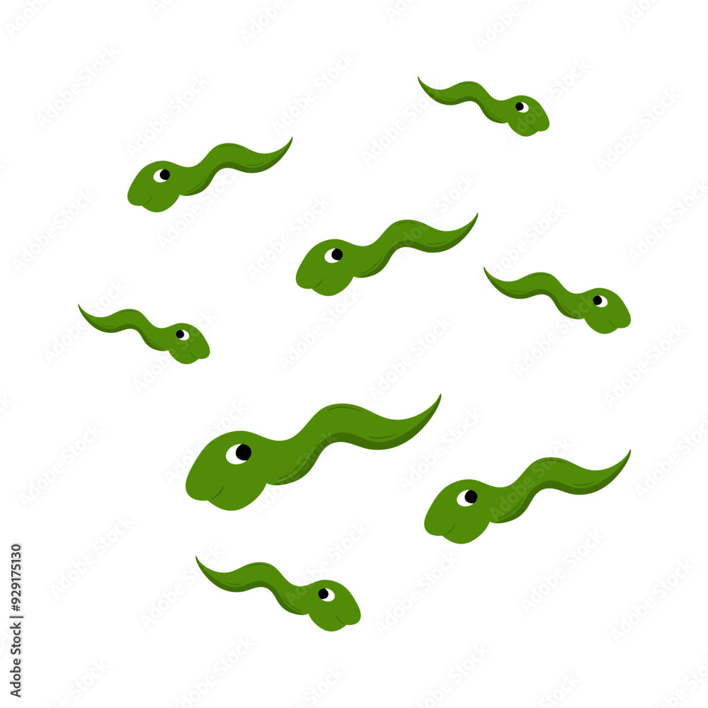 Vector Illustration Swimming tadpoles A small creature that has a long ...