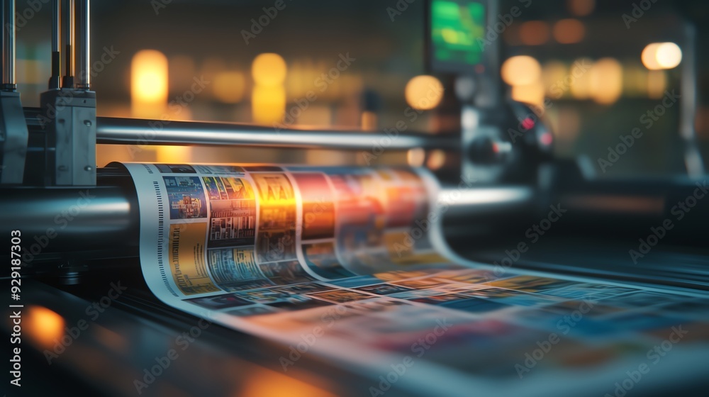 A vibrant close-up of a printing press in action, showcasing colorful ...