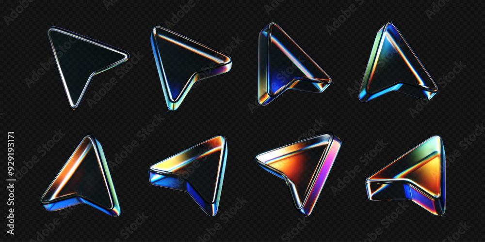 3d glass arrow icons set with refraction and holographic effect ...