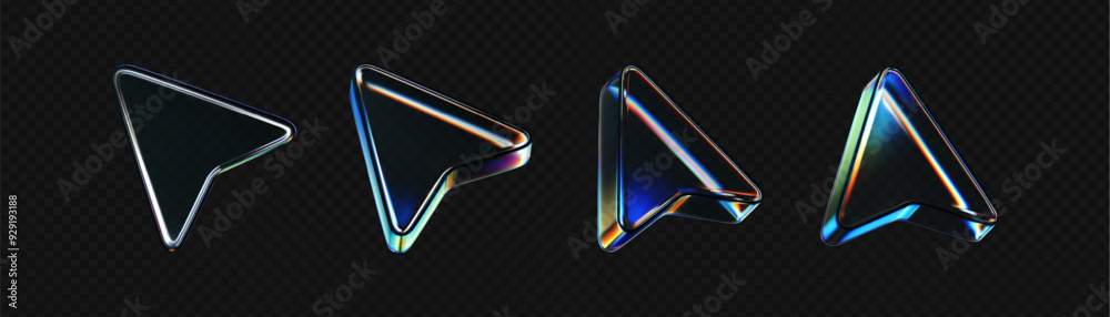 3d glass arrow icons set with refraction and holographic effect ...
