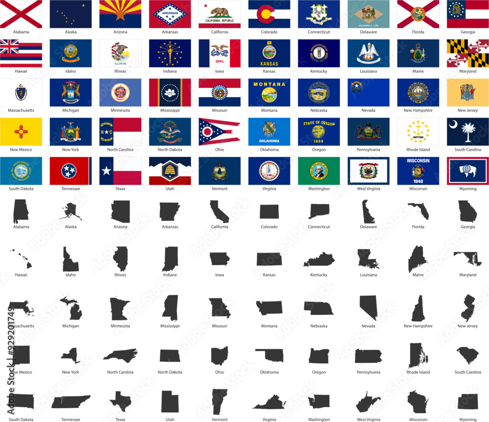 Flags and territories of US States. Flags of all American states on ...