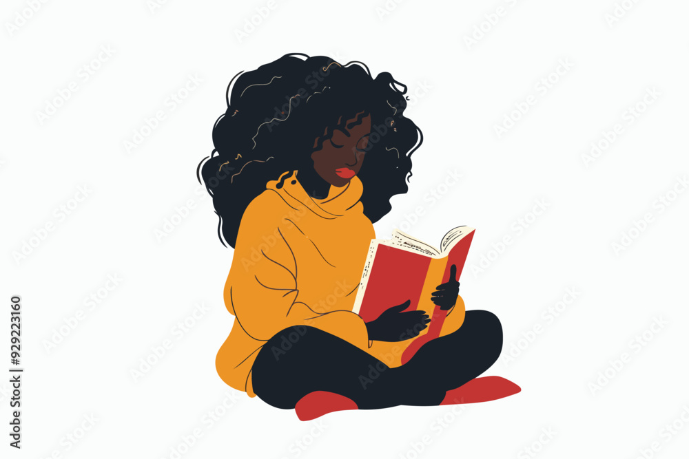 black woman reading book stock image isolated vector style Stock Vector | Adobe Stock