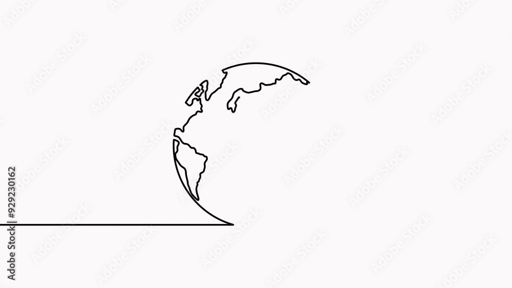 Continuous Earth line drawing symbol. World map one line art animation ...