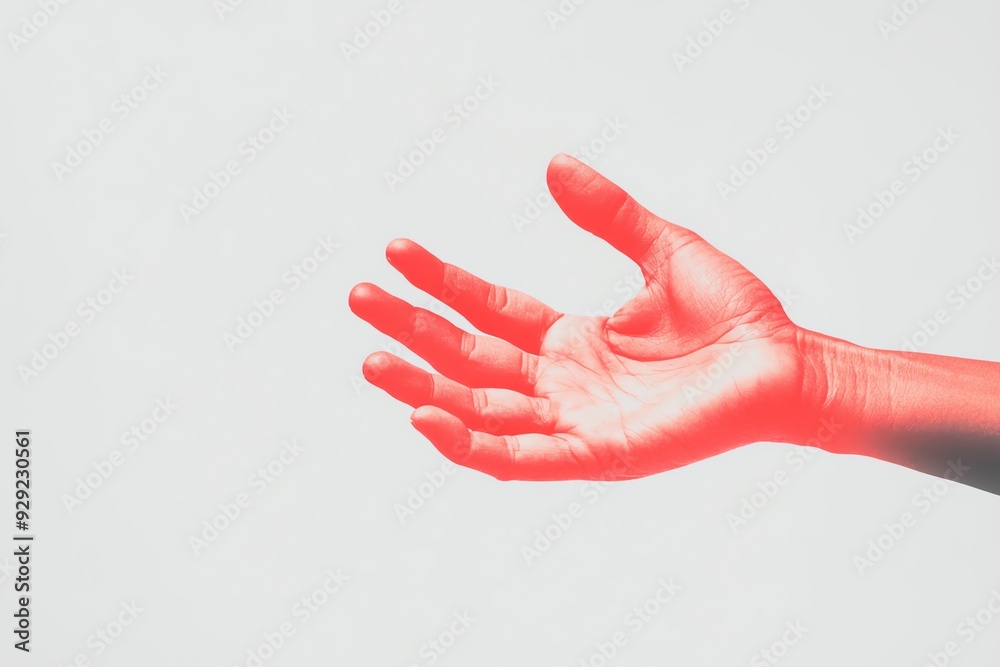 Illustration of a hand with bright red glow on palm, representing acute ...
