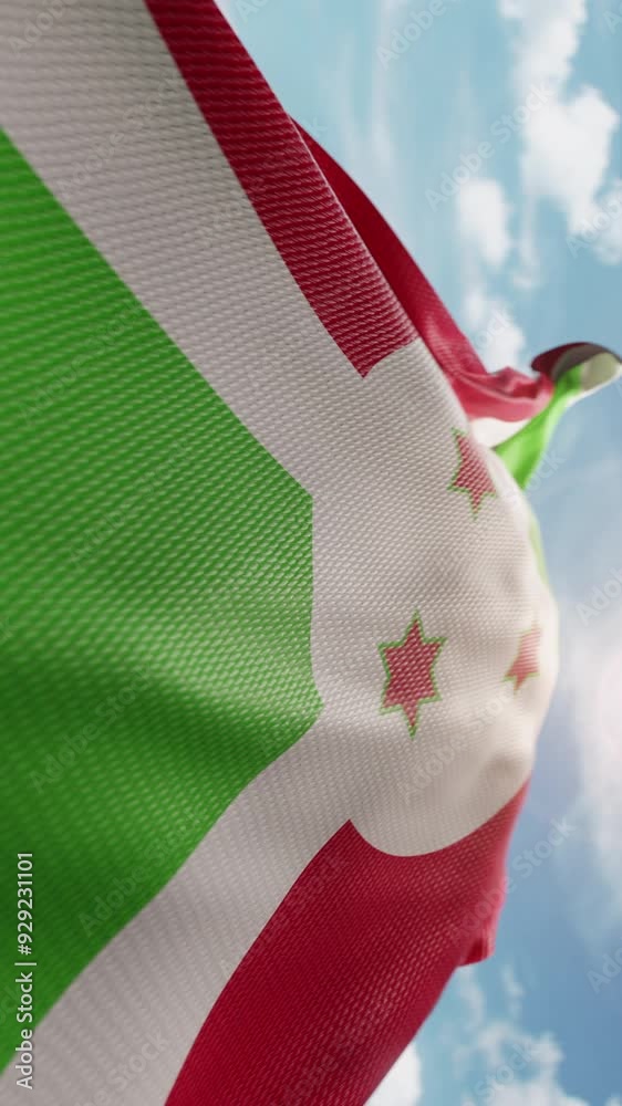 Wavy flag of Burundi blowing in the wind in slow motion. Waving ...