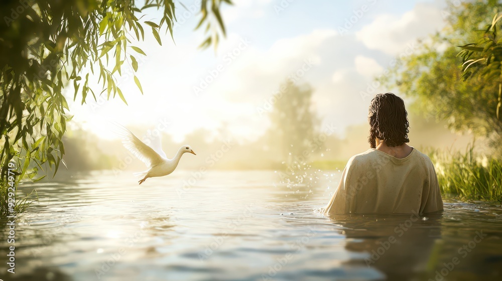 Serene and symbolic depiction of the Baptism of Jesus by John the ...