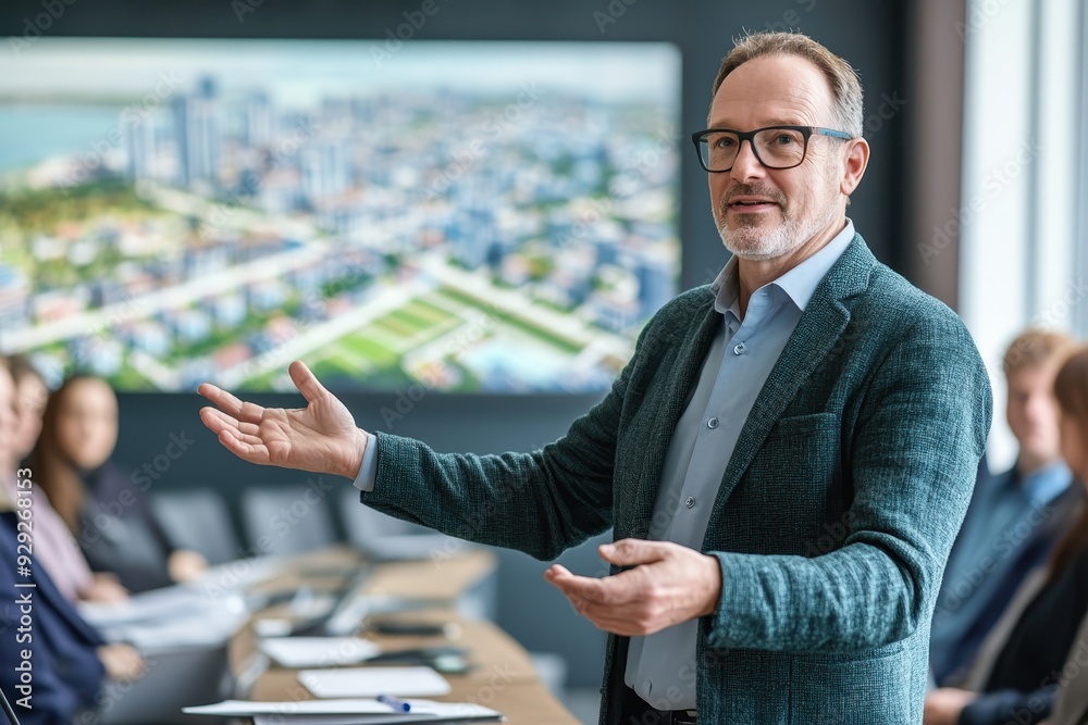 Experienced Urban Planning Adviser Presenting Sustainable Development ...
