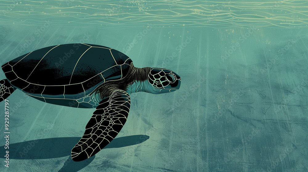 Sea Turtle Silhouette: A graceful sea turtle glides through the inky ...