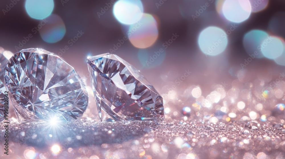 Sparkling diamonds resting on a glittering surface, with a beautiful ...