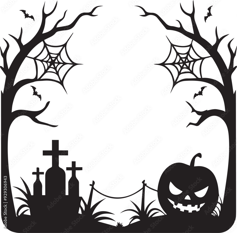 Halloween frame template for holiday horror night, vector cartoon ...