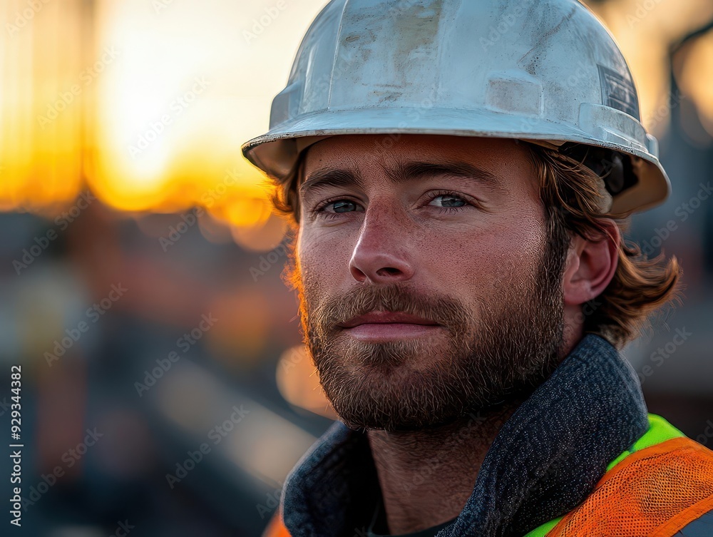 determined construction worker on modern highway project hard hat ...