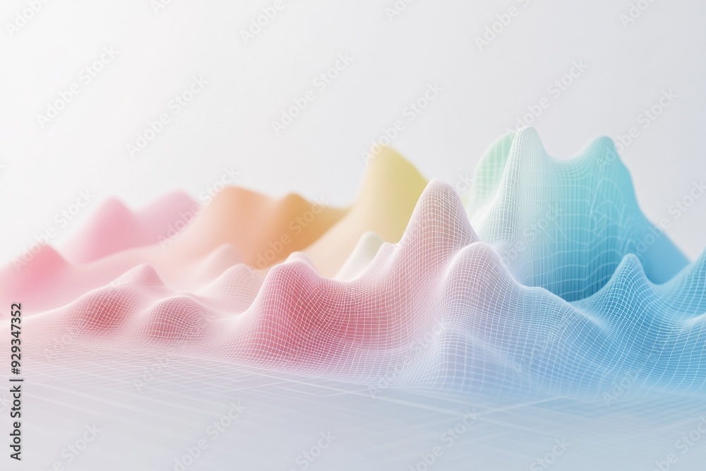 3D graph with colorful peaks and gridlines representing complex digital ...
