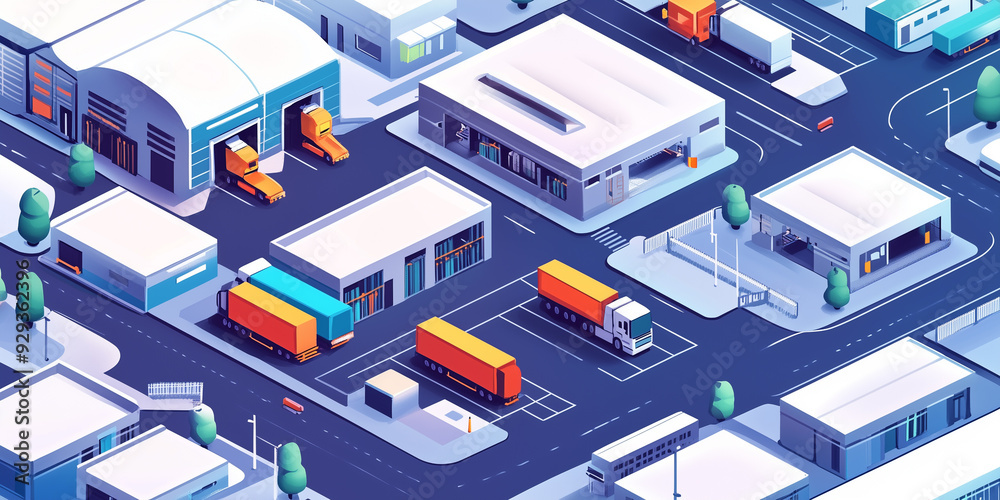 Logistics hub with a network of access roads connecting distribution ...