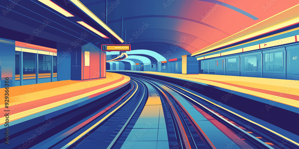 Metro tracks splitting at a junction within a modern underground ...