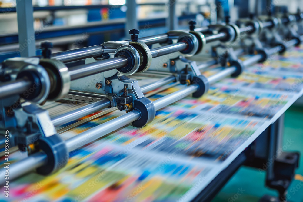 Machine printing colored newspaper, offset printing press, printing in ...
