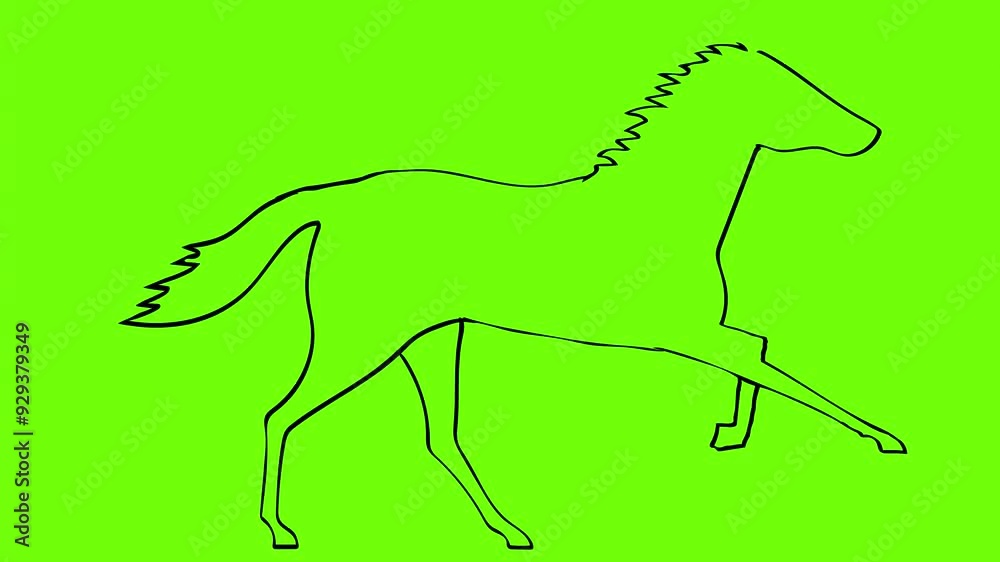 2d Animation line drawing of a horse stallion or pony racing running ...