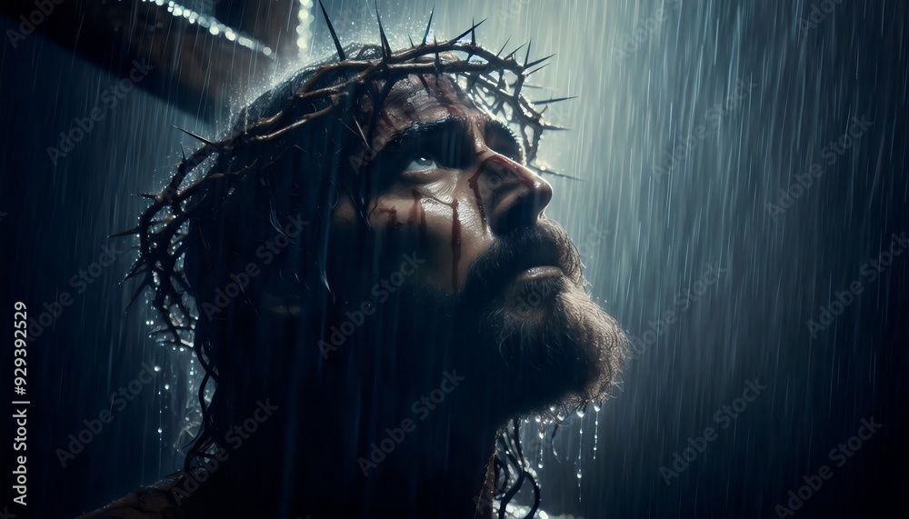 Jesus Crucified in the Rain: A Profound Sacrifice Stock Photo | Adobe Stock