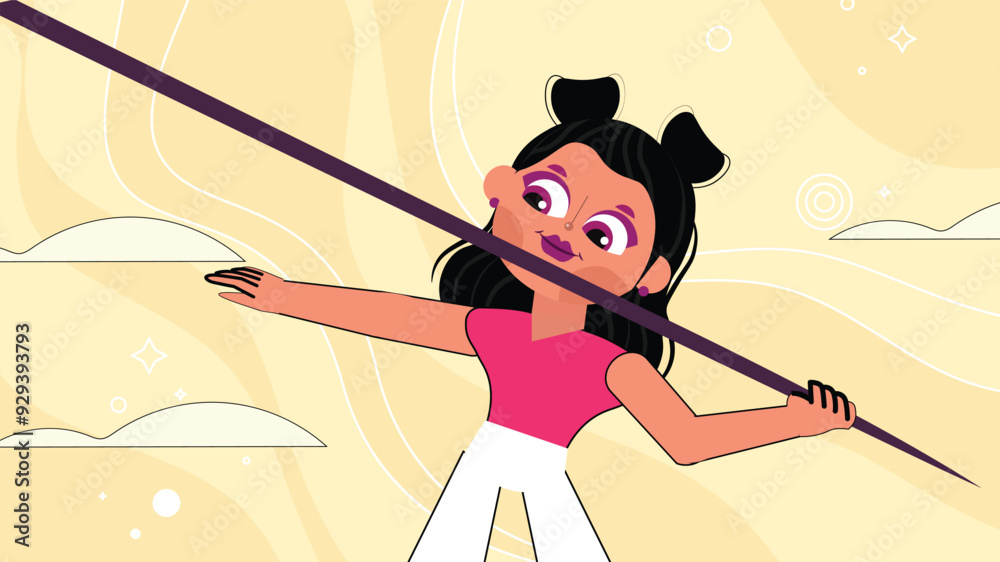 Cartoon woman balancing on a pole, symbolizing focus and determination ...