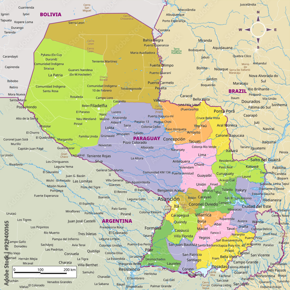 Fotografía Detailed political map of Paraguay, Somar | Posters.es