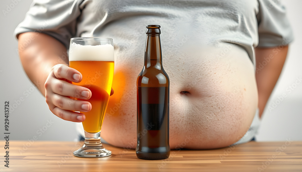 Beer, weight gain drink and plus size stomach in a studio with alcohol ...