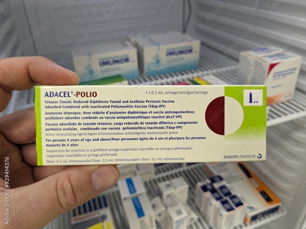 Prague, Czech Republic-August 16 2024:ADACEL POLIO box with Vaccine by ...