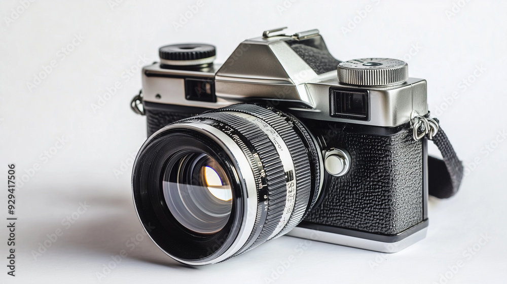 Vintage mechanical camera with a large lens and intricate details, set ...