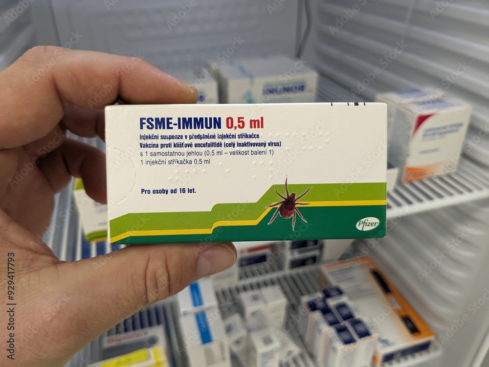 Prague, Czech Republic-August 16 2024:FSME IMMUN box with Tick-Borne ...