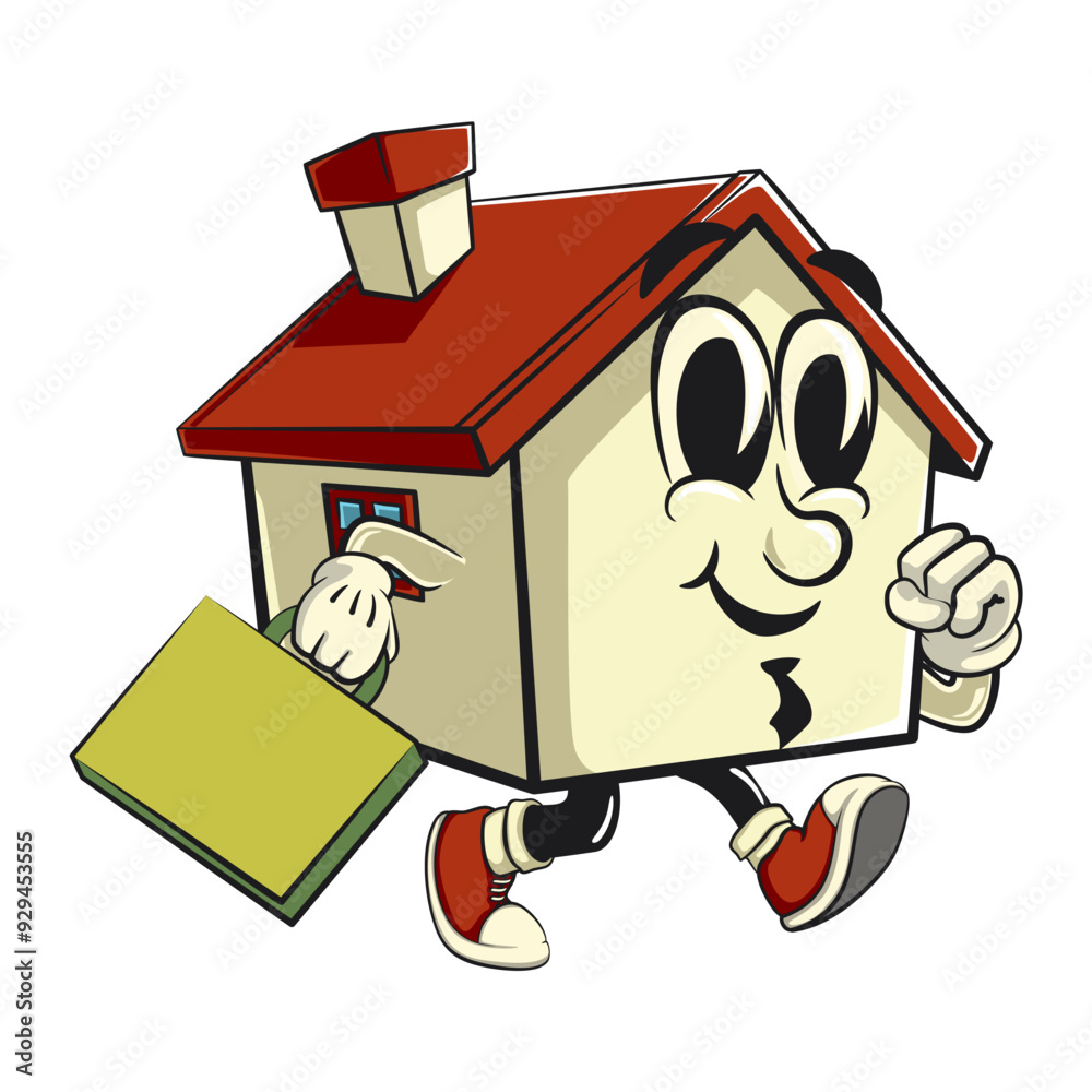 house cartoon character mascot retro vector design wearing a tie and ...