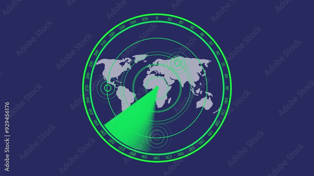 3D Radar Screen green color Animation. world map radar screen animation ...