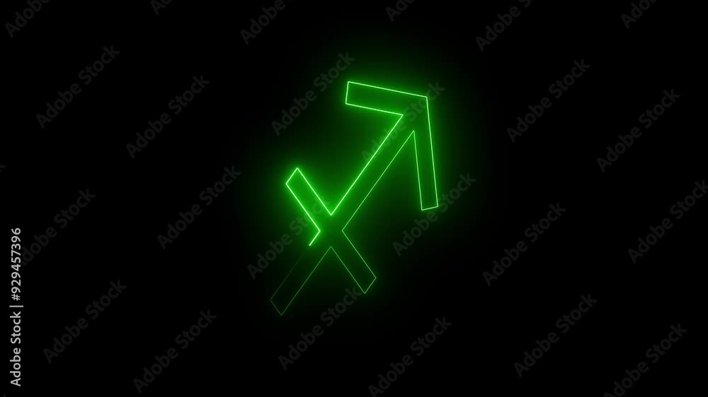 Neon line arrow icon and plus sign concept animation. Glowing red neon ...