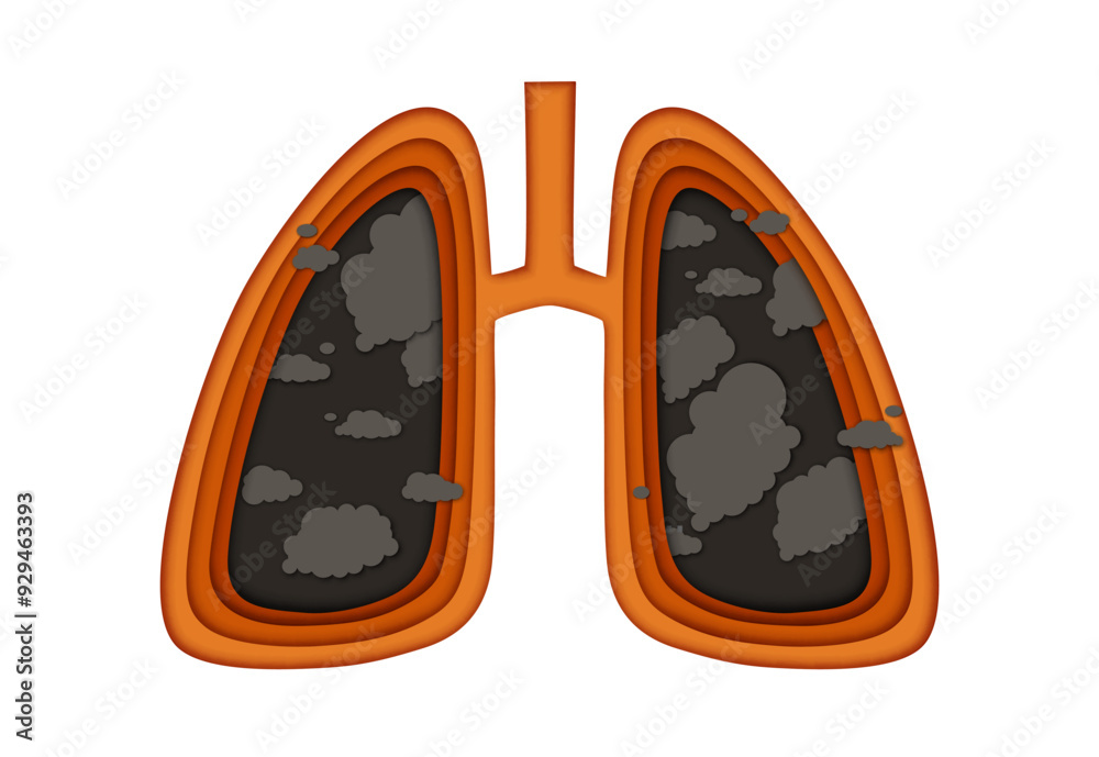 Paper cut lungs of smoking people with cigarette smoke, vector ...