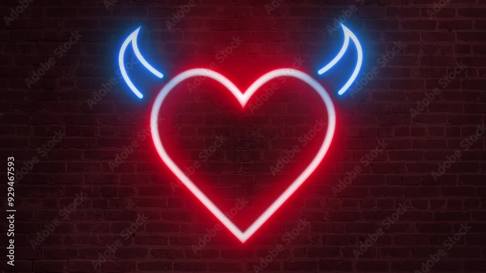 Love heart bright red devil hot neon sign electric lamp flashing ...