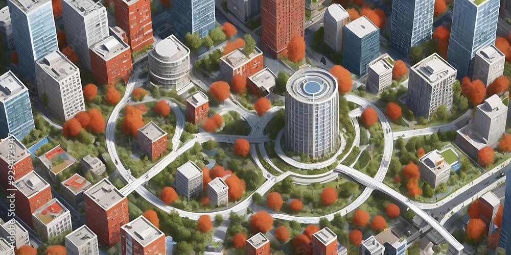 A detailed, technical blueprint showcasing urban planning and city ...