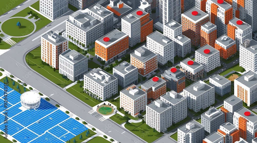 A detailed, technical blueprint showcasing urban planning and city ...