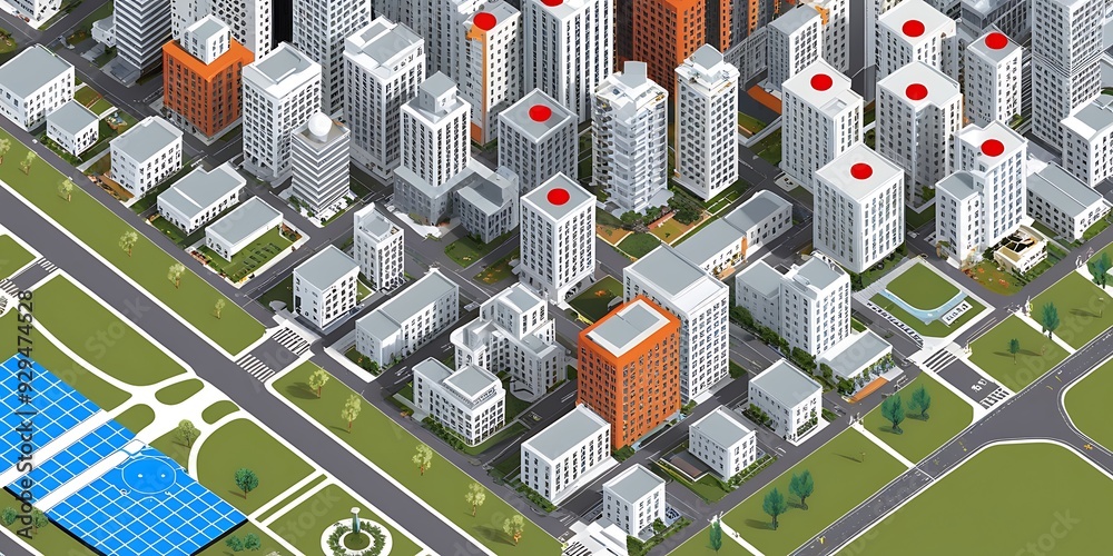 A detailed, technical blueprint showcasing urban planning and city ...