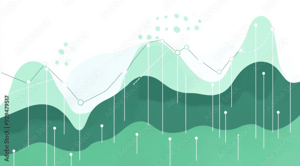 Graph depicting an upward trend in sales with green bars indicating ...