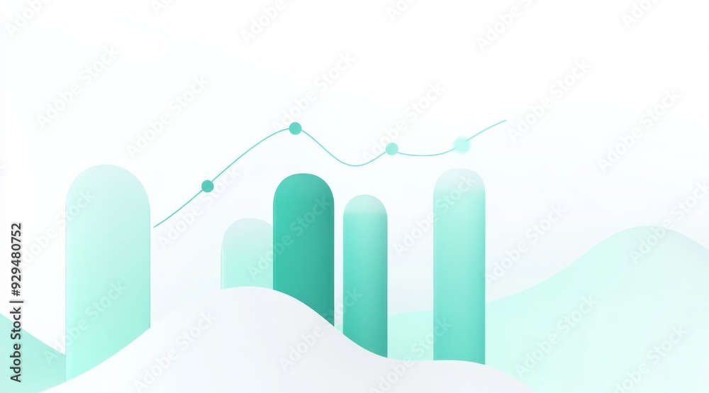 Green bar graph with two lines rising and falling on a white background ...
