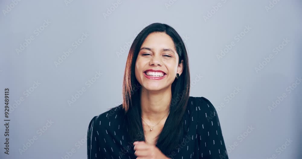 Female, laughing and joke with humour, face and happy for comic, funny ...