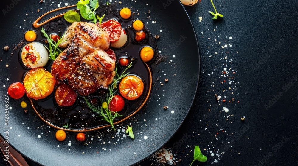 Gourmet food menu with a focus on seasonal dishes, featuring elegant ...