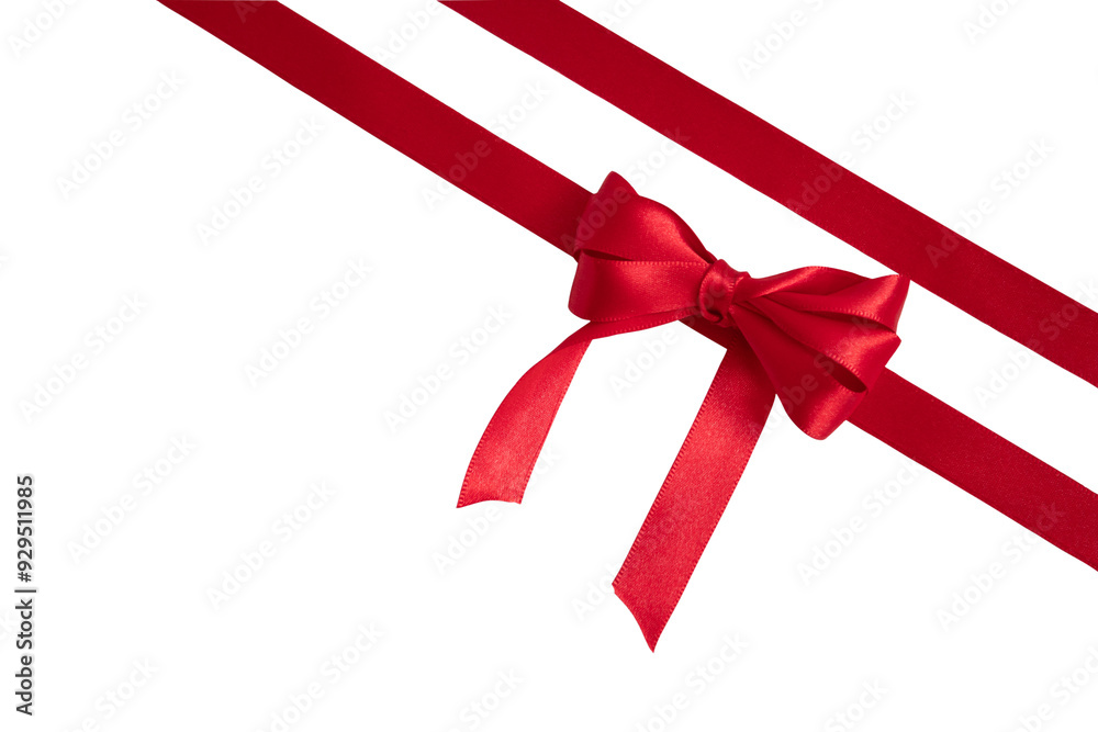 Red gift bows and ribbons, background. Slanted composition, transparent ...